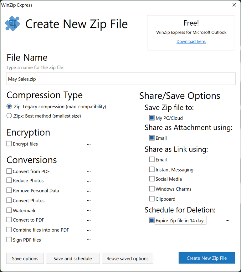 Zip And Share WinZip Express For Explorer discontinued 